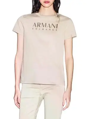 Armani Exchange Rhinestone Logo T-shirt - Neutrals