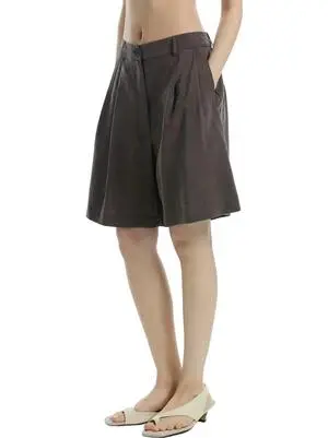CORDERA Pleated Tailored Shorts - Brown