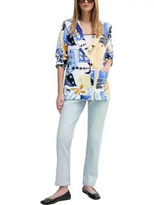 Joseph Ribkoff Graphic Print Notched Lapel Blazer - Blue