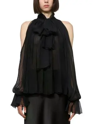 ATU BODY COUTURE Cold-shoulder Pussy-bow Blouse - Black