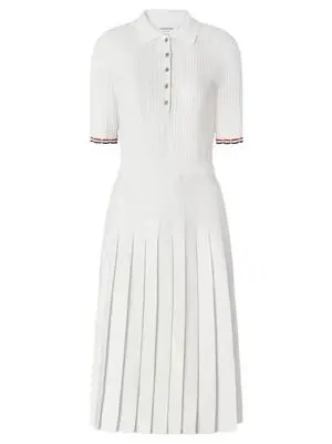 Thom Browne Rib-stitch Midi Polo Dress - White