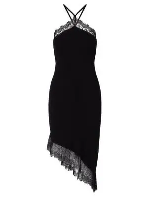Liu Jo Ribbed Knit Midi Dress With Lace Trim - Black