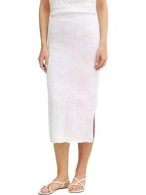 Joseph Ribkoff Chevron Knit Midi Skirt With Side Slit - White