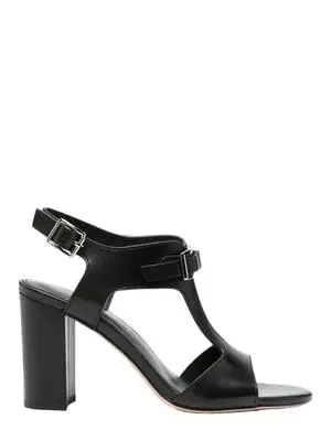 ADRIANNA FERETTI Buckled T-bar Block Heel Sandals - Black