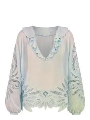 Ulla Johnson Adonis Silk Appliqué Blouse - Blue