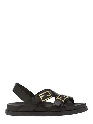 Fendi Ff Logo Buckle Sandals - Black