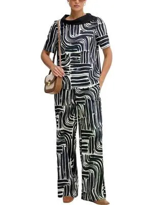 Joseph Ribkoff Abstract Print Palazzo Pants - Blue