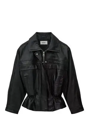 Ba&sh Kassia Peplum Leather Jacket - Black