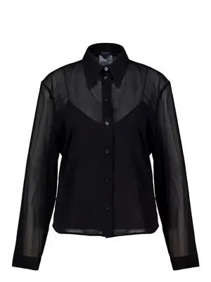 Gucci Gucci Silk-Chiffon Point Collar Shirt Black