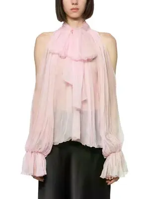 ATU BODY COUTURE Cold-shoulder Pussy-bow Blouse - Pink