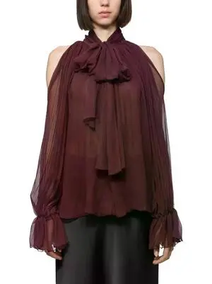ATU BODY COUTURE Cold-shoulder Silk-chiffon Blouse - Red