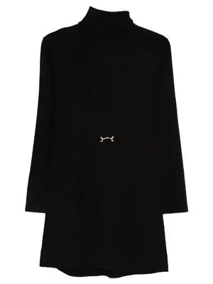 Rixo Rixo Black Roll Neck Mini Dress With Gold-Tone Hardware Black