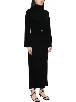Rixo Ellietta Bit Detail Roll-neck Maxi Dress - Black