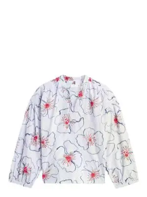 Tommy Hilfiger Floral Print Striped Blouse - Blue