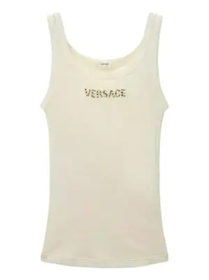Versace Crystal-embellished Ribbed Tank Top - Neutrals