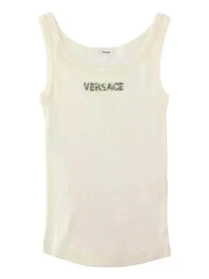 Versace Versace Crystal-Embellished Ribbed Tank Top Neutrals