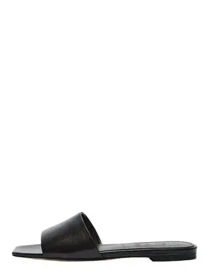 AeydĒ Anna Square-toe Leather Slides - Black