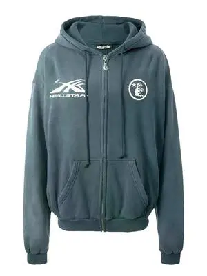 HELLSTAR Logo Print Zip-up Hoodie - Blue