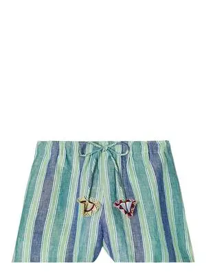 Tory Burch Striped Linen Shorts - Blue