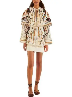 Farm Rio Printed V-neck Mini Dress - Neutrals