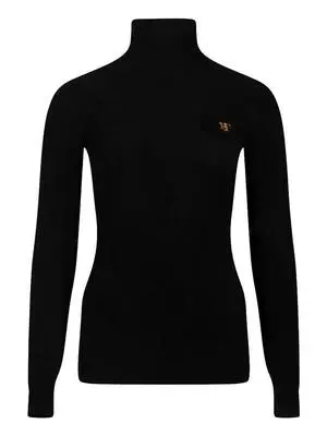 Elisabetta Franchi Ribbed Knit Roll Neck Sweater - Black