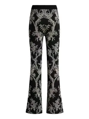 Etro Fit-and-flare Wool-blend Jacquard Trousers With Nature Motif - Black