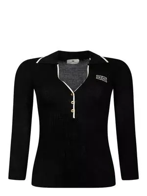 Elisabetta Franchi Ribbed Knit Logo Embroidered Sweater - Black