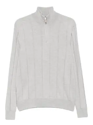 Canali Ribbed-knit Quarter-zip Sweater - Grey