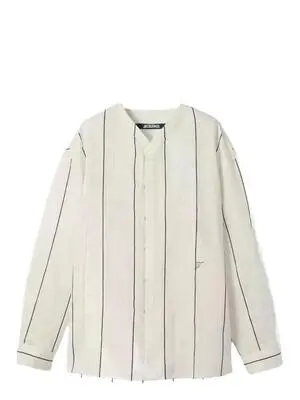 Jacquemus Vertical-stripe Collarless Shirt - Neutrals