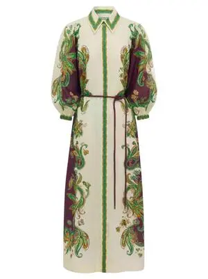 ALEMAIS Paisley-print Belted Midi Dress - Neutrals