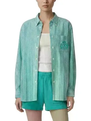 SPORTY & RICH Striped Embroidered Crest Shirt - Green