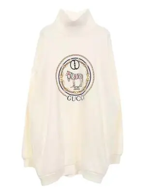 Gucci Cotton Logo Embroidered High Neck Sweatshirt - White