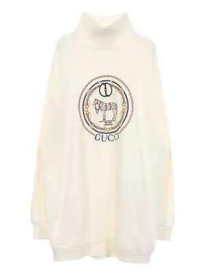 Gucci Cotton Logo Embroidered High Neck Sweatshirt - White