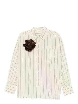 VICOLO Pinstripe Floral Appliqué Shirt - Neutrals