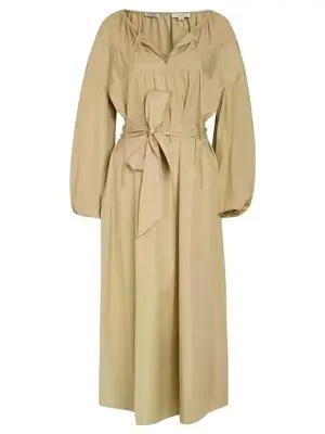 Vince Belted Puff-sleeve Midi Dress - Neutrals