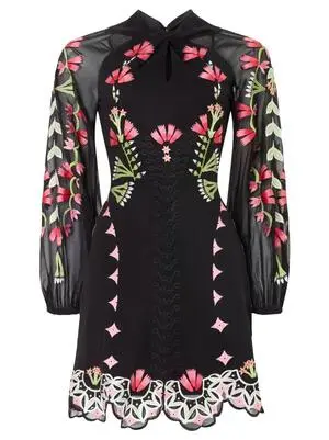 TEMPERLEY LONDON Rosalba Floral-embroidered Mini Dress - Black