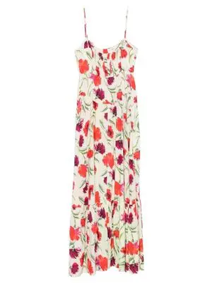 Diane Von Furstenberg Off-white Floral Print Tiered Maxi Dress - Neutrals