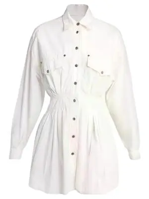 VERSACE Versace Poplin Button-Up Gathered-Waist Mini Dress