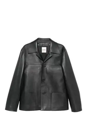 Sandro Button-up Leather Jacket - Black
