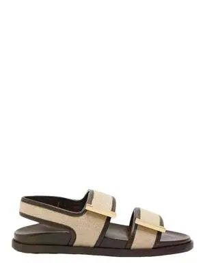 TOD'S Logo Plaque Canvas Slingback Sandals - Neutrals