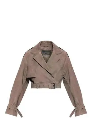 ALLSAINTS Ophelia Cropped Belted Jacket - Brown