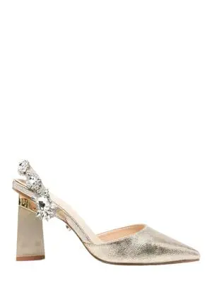 TWENTY FOURHAITCH Crystal-embellished Slingback High Block Heel Pumps - Gold