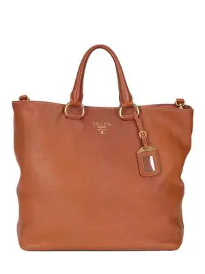 Prada Leather Tote Bag - Brown