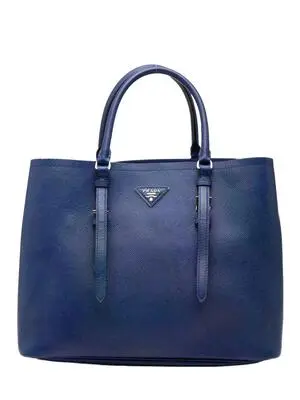 Prada Saffiano Leather Double Handle Satchel - Blue