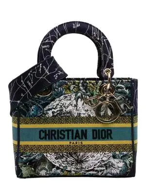 Dior Christian Dior Medium Embroidered Canvas Zodiac Lady D Lite Satchel Blue