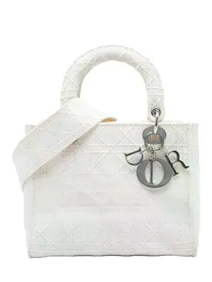 Dior Medium Embroidered Canvas Cannage Lady D Lite Satchel - White