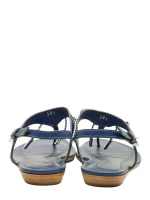 TOD'S T-strap Flat Sandals With Bow Detailing And Slingback Strap - Blue