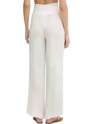 Dkny Smocked Waistband Pleated Wide Leg Trousers - White