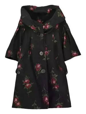 Kenzo Floral-print Shawl Collar Coat - Black