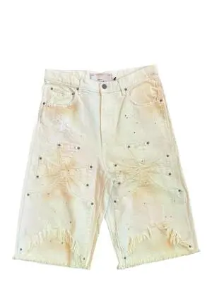 SEKRIT Chopper Cross-patch Denim Shorts - Neutrals